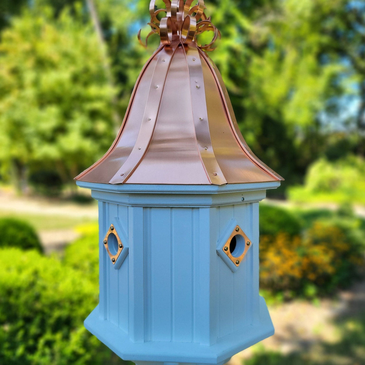 Bell Copper Roof Bird House With Curly Copper Design, 4 Nesting Compar ...