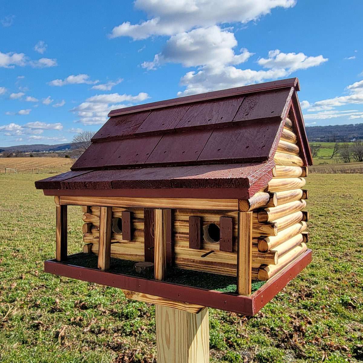 Log Cabin Birdhouse, Amish Handmade, 3 Nesting Compartments, With Ceda ...