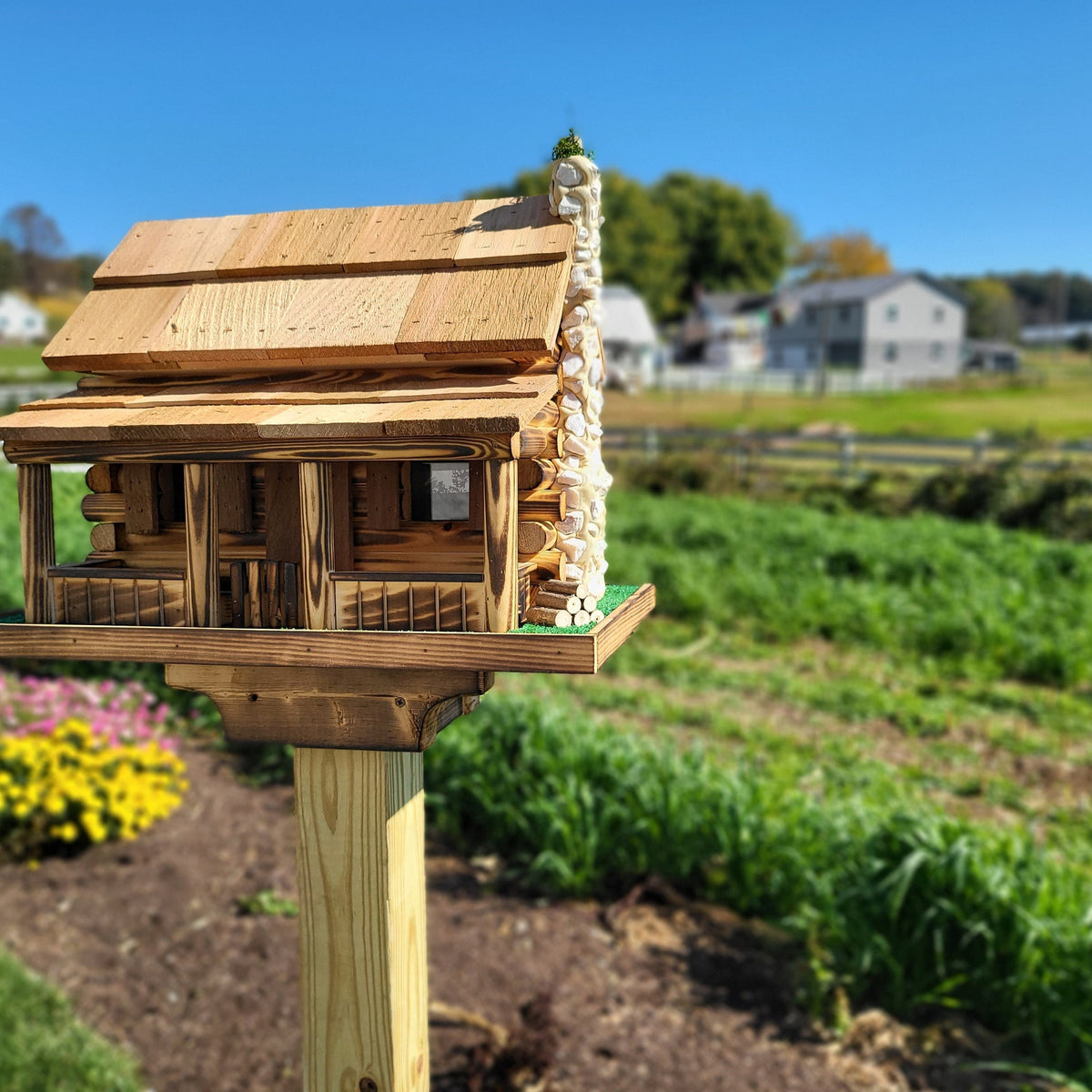Log Cabin Bird Feeder - Free Shipping - Amish Handmade - Cedar Roof ...