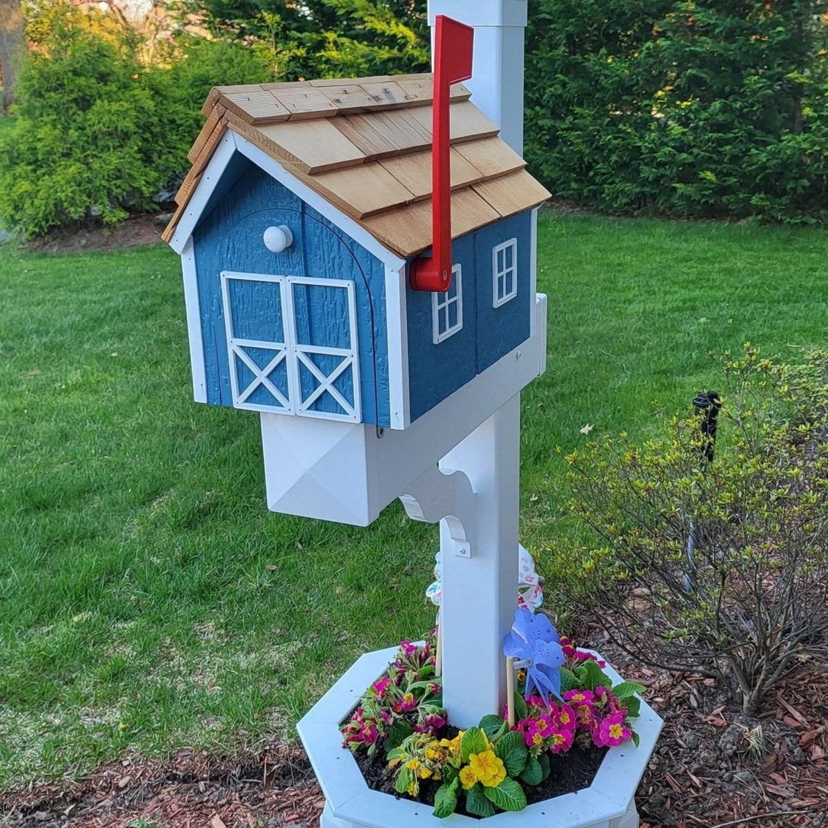 Wooden Mailbox + Post & Planter Set, Amish Handmade,Planter fot Mailbo ...