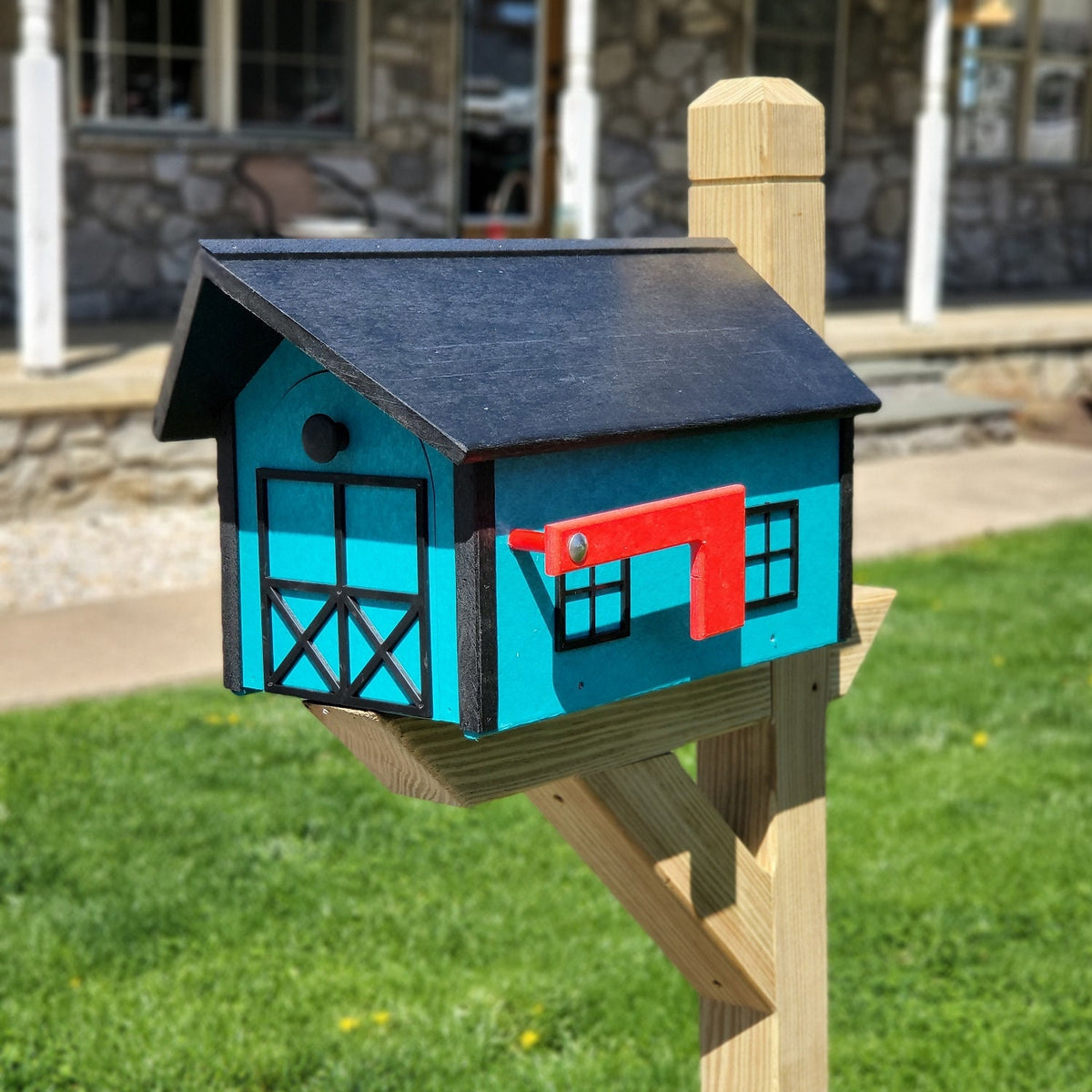 Country Barn Mailbox Teal Box, Black Box and Trim, Amish Handmade Mail ...