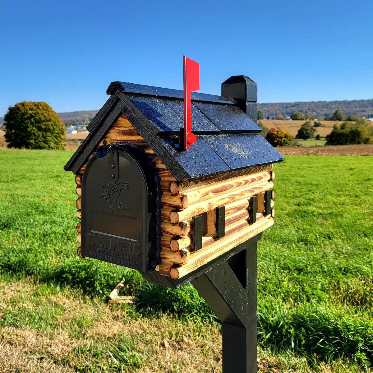 Barn Mailbox Amish Handmade Log Cabin Style, Wooden With Cedar Shake R ...