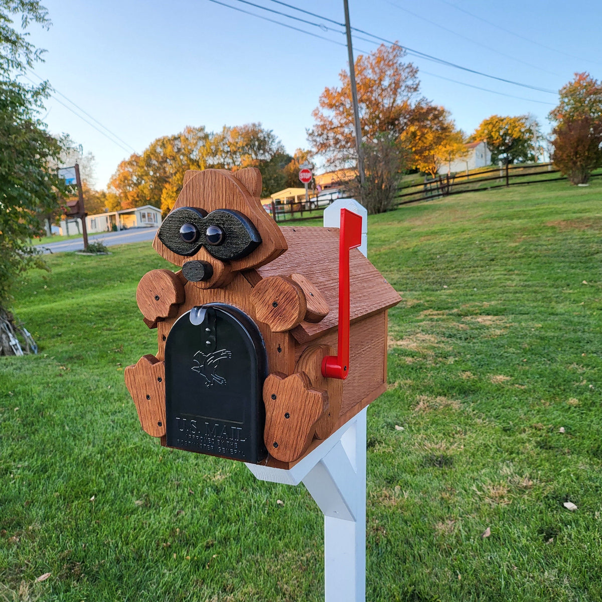 Pine Amish Mailbox Raccoon Design With Metal Insert USPS Approved Mail ...