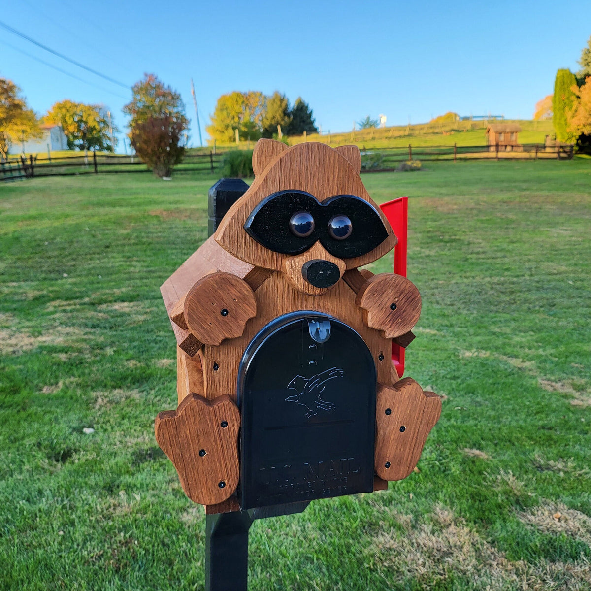 Raccoon Mailbox Amish Handmade, Wooden With metal Box Insert USPS Appr ...